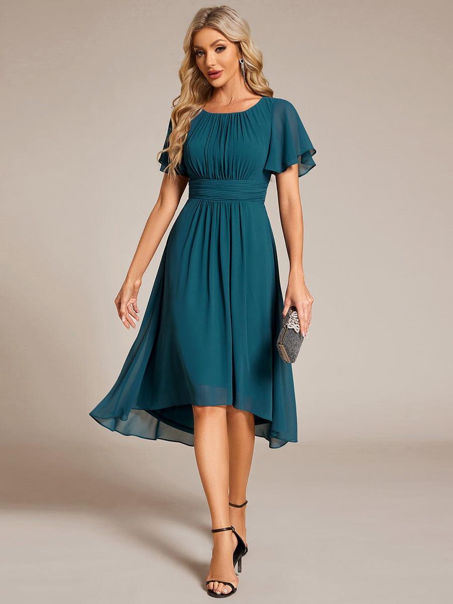Graceful Short Sleeves Chiffon A-Line Knee-Length Wedding Guest Dress - Ever-Pretty US