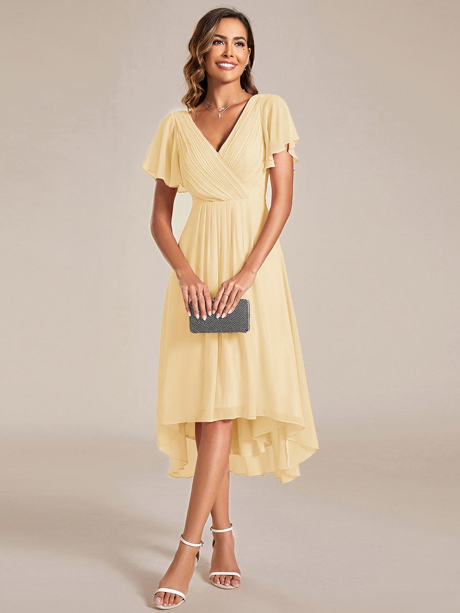 ever FAYE|Chic V Neck High-Low Short Sleeve Wedding Guest Dress - Ever-Pretty US