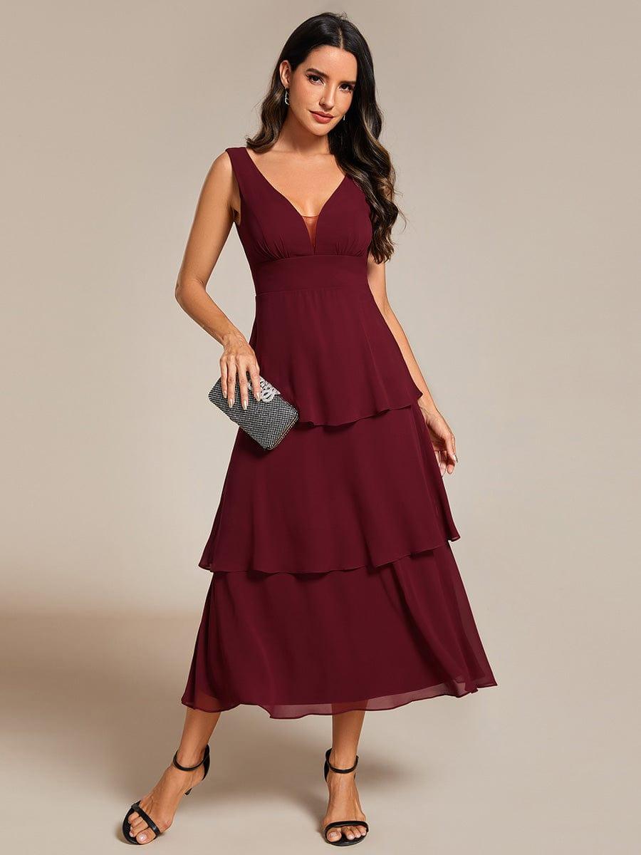 Sleeveless V-Neck Chiffon Tiered Hem Wedding Guest Dress - Ever-Pretty US