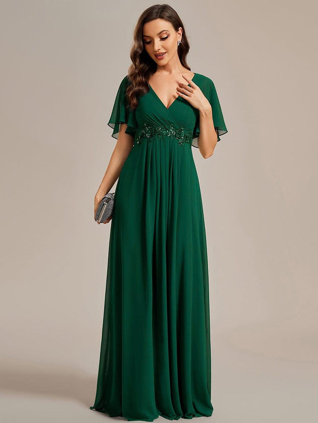 Elegant Mother of the Bride Dress | Ruffled Sleeve A-Line Chiffon Maxi ...