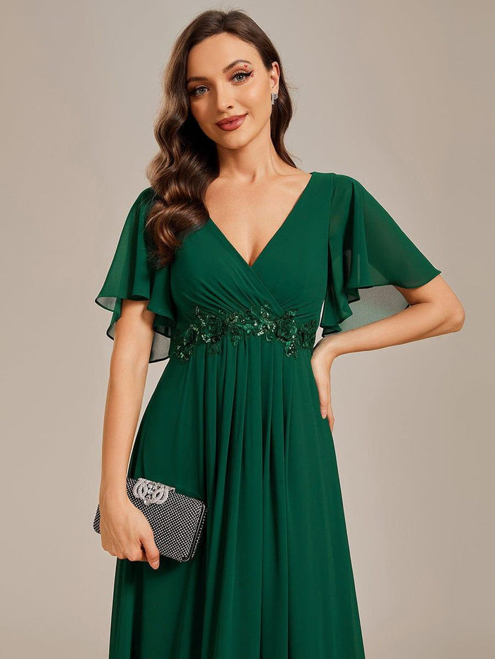 Elegant Mother of the Bride Dress | Ruffled Sleeve A-Line Chiffon Maxi ...