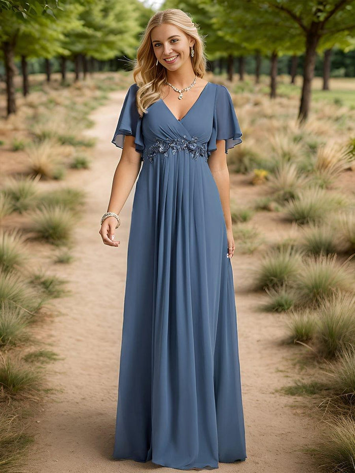 Elegant Mother of the Bride Dress | Ruffled Sleeve A-Line Chiffon Maxi ...