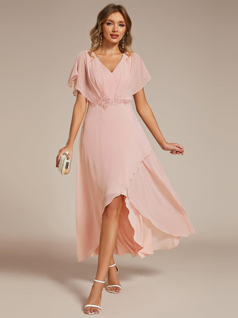A-Line Waist Applique Tea-Length Formal Dress with Lotus Leaf Hem ...