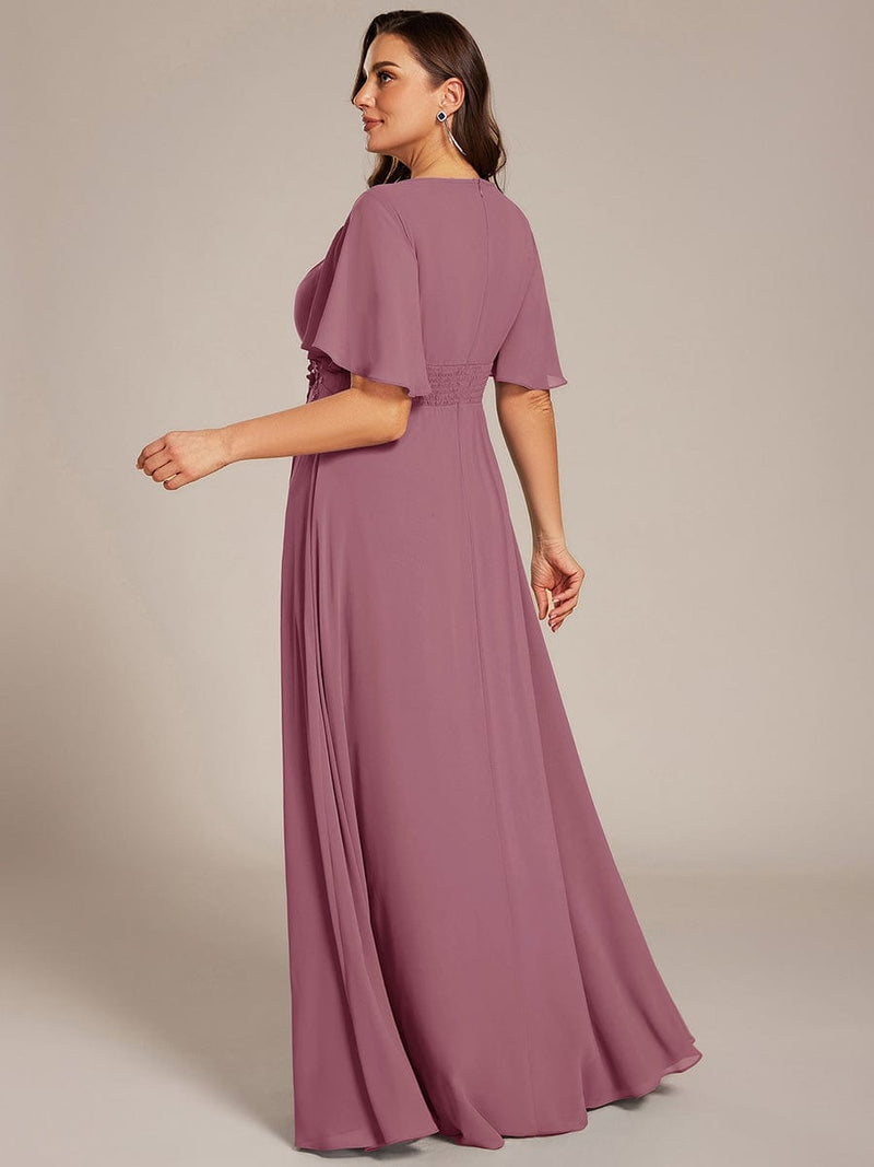 Plus Size Short Sleeve Pleated A-Line Maxi Formal Evening Dress - Ever ...
