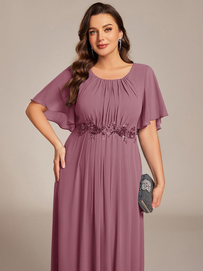 Plus Size Short Sleeve Pleated A-Line Maxi Formal Evening Dress - Ever ...