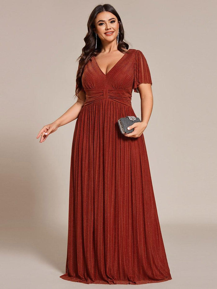 Glittery Empire Waist Short Sleeves Plus Size Formal Evening Dress with ...