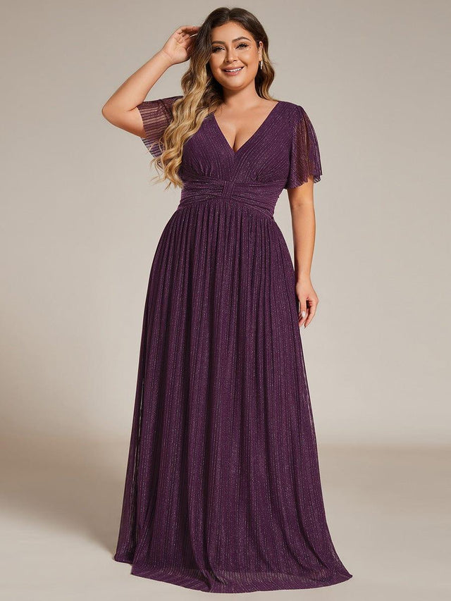 Glittery Empire Waist Short Sleeves Plus Size Formal Evening Dress with ...