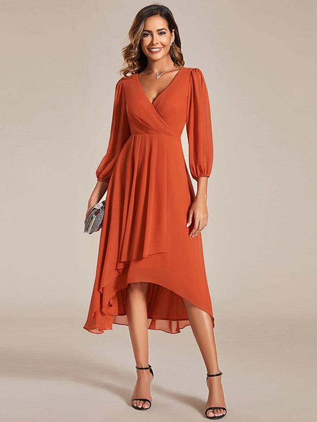 Elegant & Flattering Long Sleeve Asymmetrical Hem A-Line Midi ...