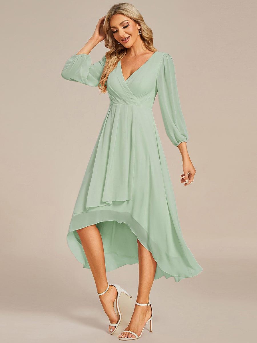 Elegant & Flattering 3/4 Sleeve Asymmetrical Hem A-Line Midi Bridesmaid ...