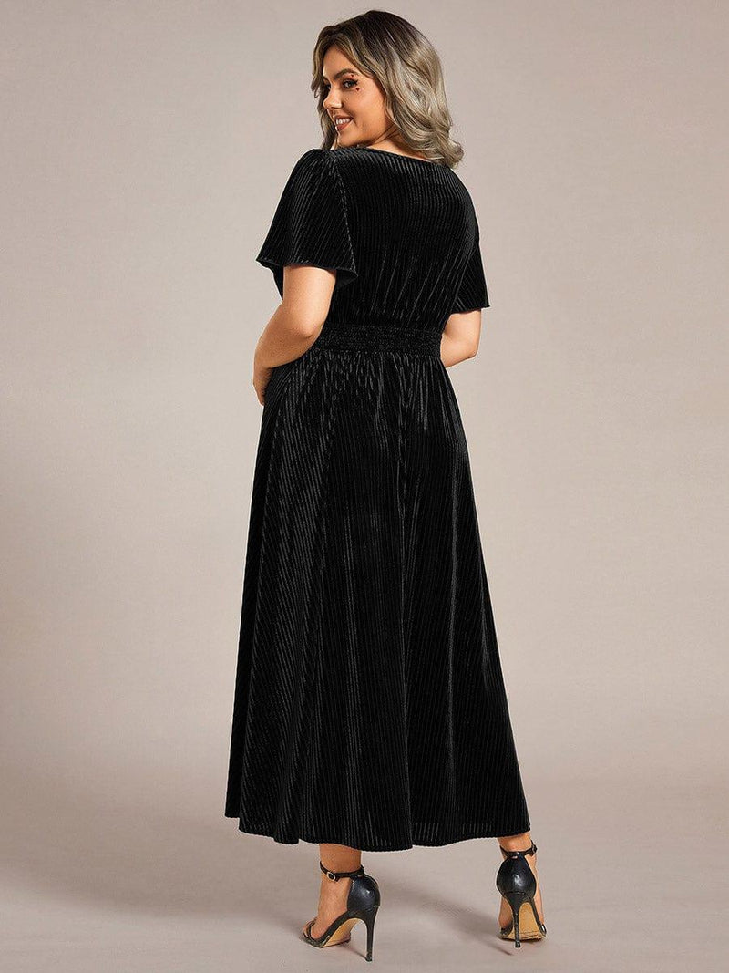 Plus Size Velvet A-line V-Neck Short Sleeve Waist Design Fall Wedding ...