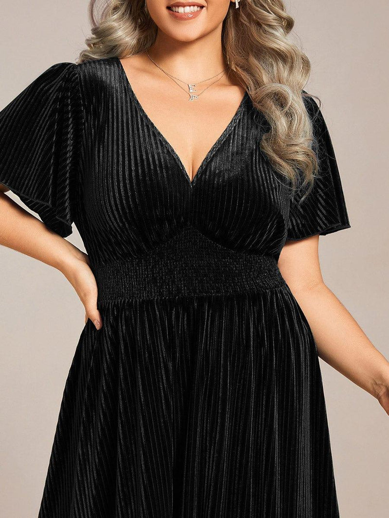 Plus Size Velvet A-line V-Neck Short Sleeve Waist Design Fall Wedding ...