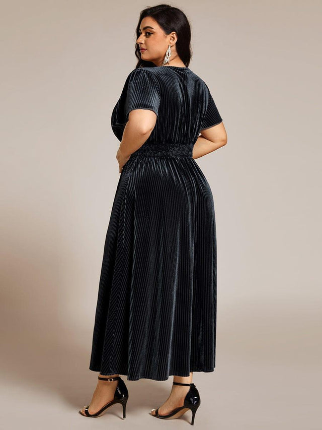 Plus Size Velvet A-line V-Neck Short Sleeve Waist Design Fall Wedding ...