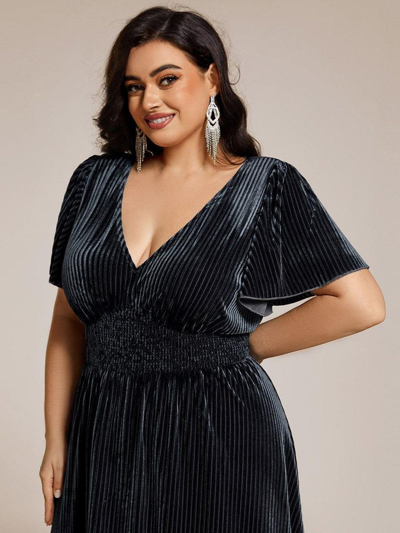 Plus Size Velvet A-line V-Neck Short Sleeve Waist Design Fall Wedding ...