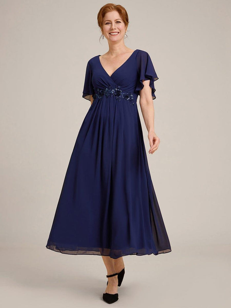 ever DAHLIA|Short Sleeve V Neck Knee Length Mother of the Bride Dress ...