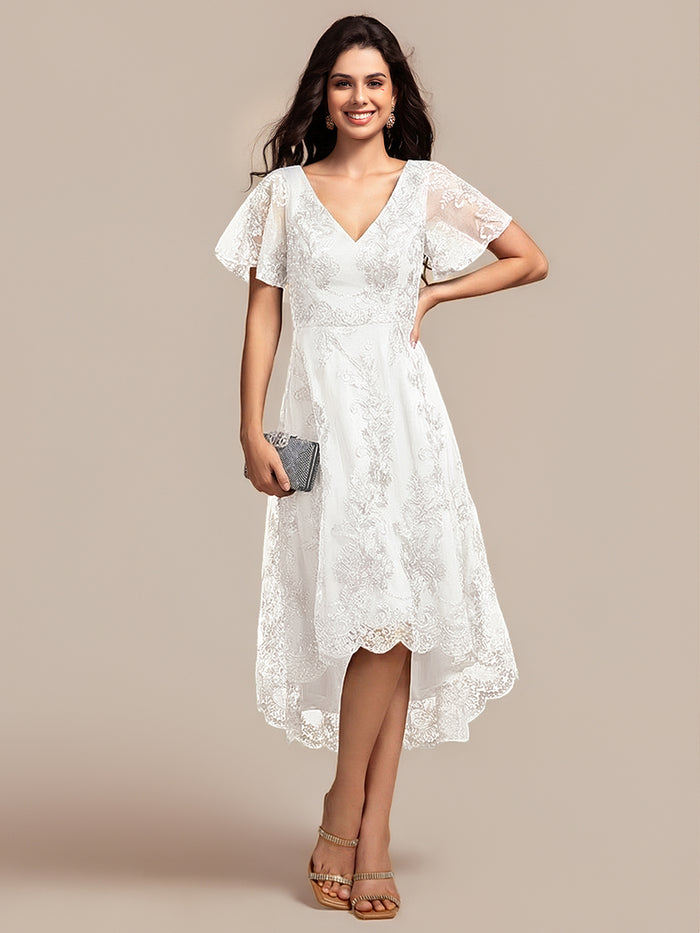 Embroidered Mesh Double V Neck Midi Mother of the Bride Dress - Ever ...