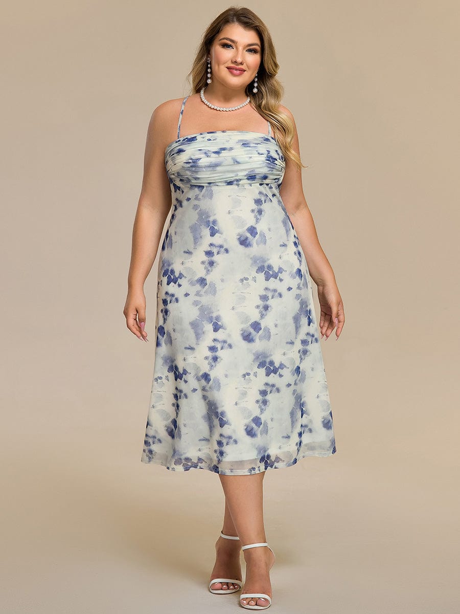 Plus Size Spaghetti Strap Mesh Midi Wedding Guest Dress - Ever-Pretty US