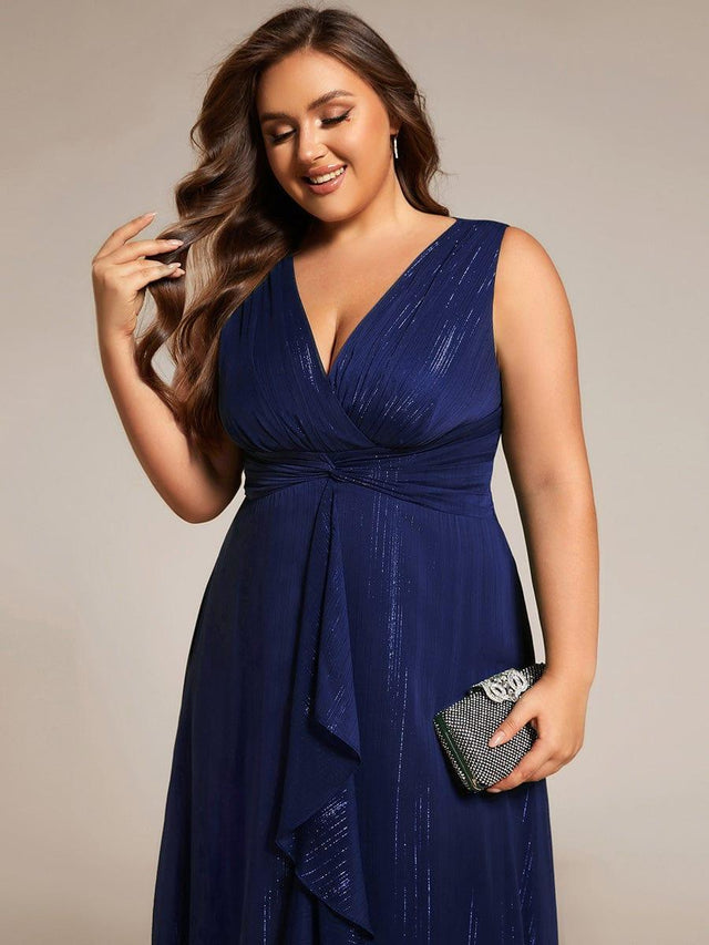 Glamorous Plus Size Glittery Ruffled V-Neck Midi Wedding Guest Dress ...