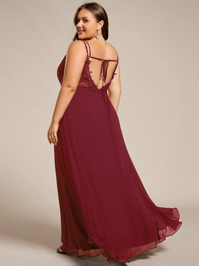 Pleated Chiffon Spaghetti Straps Bridesmaid Dress with Lace Open Back ...