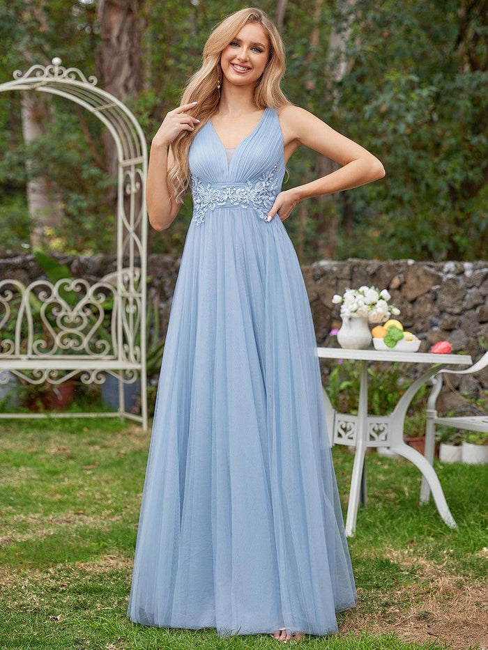 Fairy-Like Cross-Back Straps Tulle Waist Applique Sleeveless Bridesmaid ...