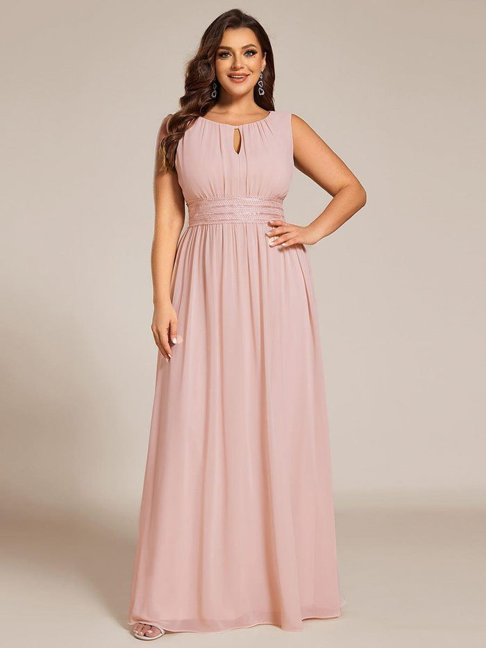Elegant Plus Size Hollow Out Empire Waist Chiffon Round Neck Dress ...