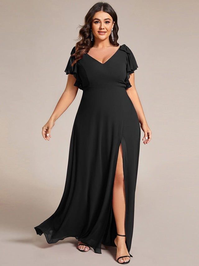 flowy-plus-size-split-ruffles-sleeves-v-neck-a-line-chiffon-bridesmaid
