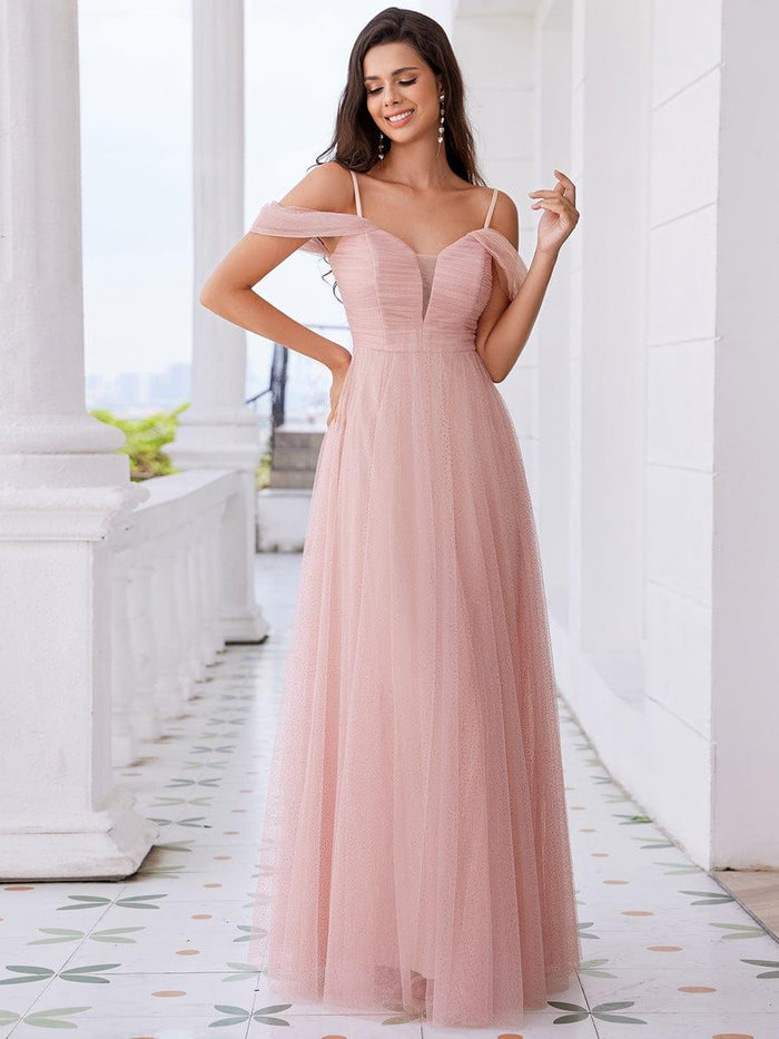 Elegant Spaghetti Strap Backless Sweetheart Tulle Bridesmaid Dress ...