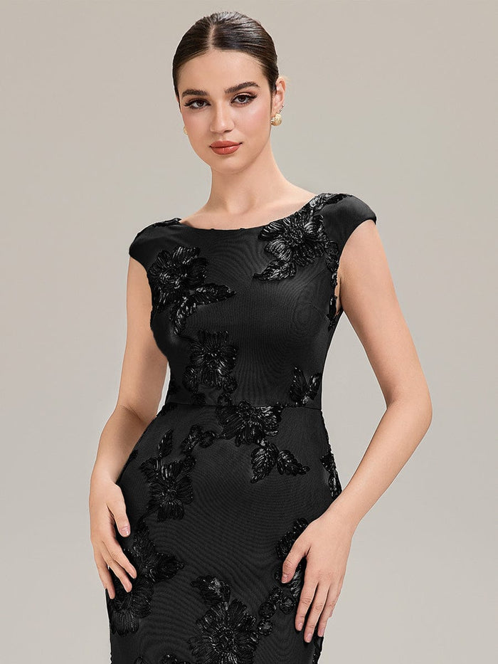 Elegant Mesh Floral Applique Formal Dress with Jacquard Embroidery ...