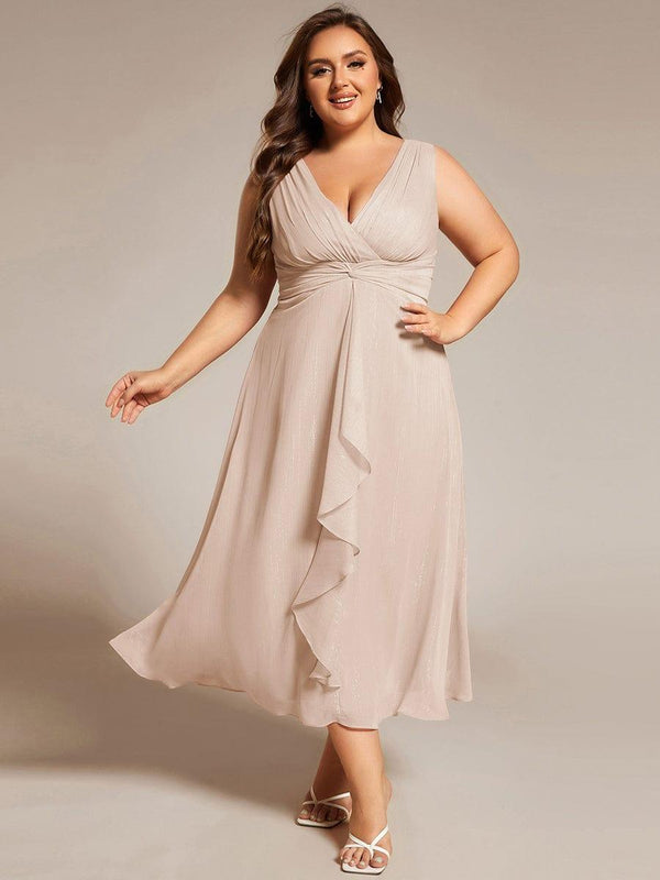 Glamorous Plus Size Glittery Ruffled V-Neck Midi Wedding Guest Dress ...