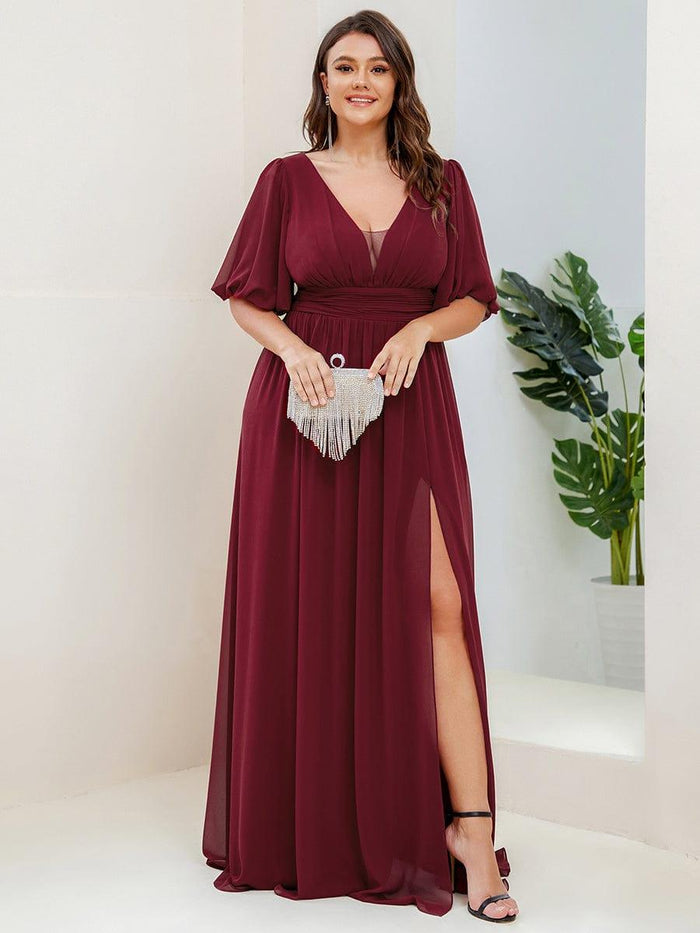 pretty MADISON|Plus Size V-Neck Front Slit Chiffon Evening Dress - Ever ...