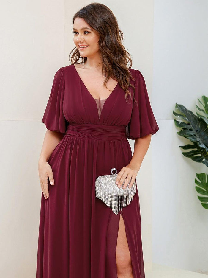 pretty MADISON|Plus Size V-Neck Front Slit Chiffon Evening Dress - Ever ...