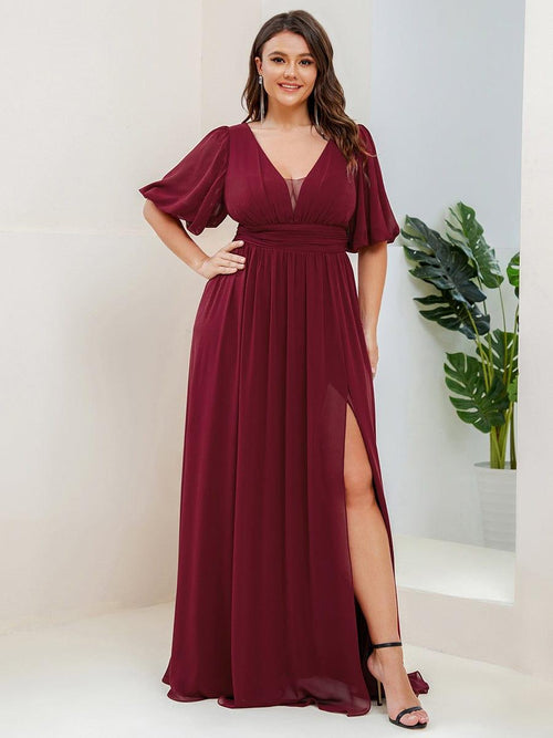 pretty MADISON|Plus Size V-Neck Front Slit Chiffon Evening Dress - Ever ...