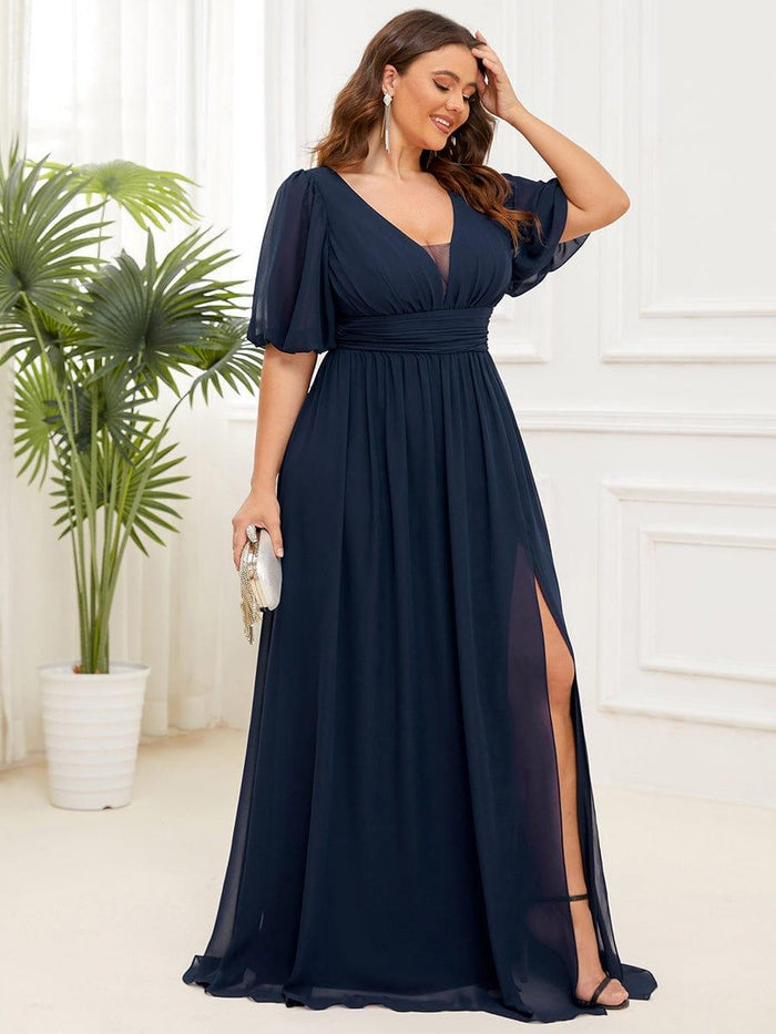 pretty MADISON|Plus Size V-Neck Front Slit Chiffon Evening Dress - Ever ...