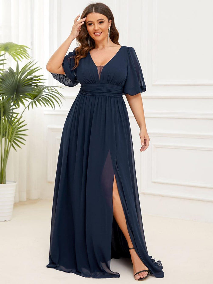 pretty MADISON|Plus Size V-Neck Front Slit Chiffon Evening Dress - Ever ...