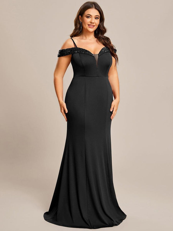 Plus Size Deep V Neck Sequin Evening Dress With Spaghetti Straps Ever