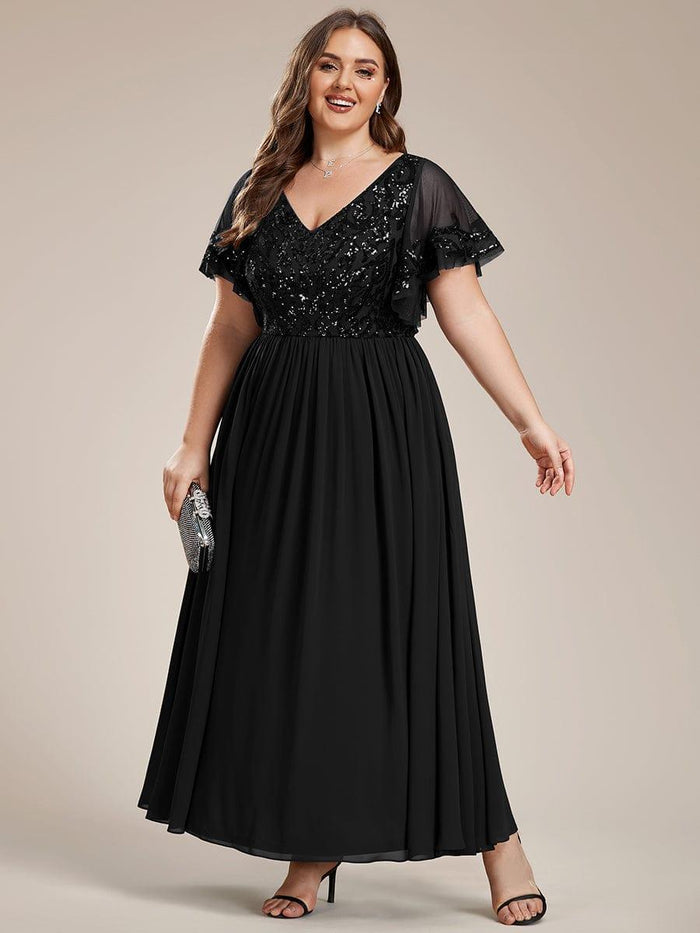 Plus Size Chiffon Short Sleeve V-Neck A-Line Mother of the Bride Dress ...