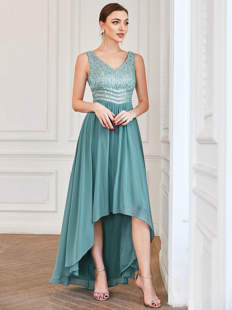 Dainty A-Line Party Dress | Women High-Low Chiffon Sequin Dresses ...