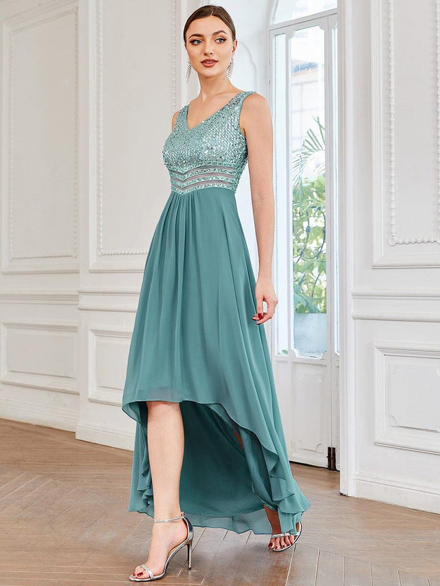 Dainty A-Line Party Dress | Women High-Low Chiffon Sequin Dresses ...