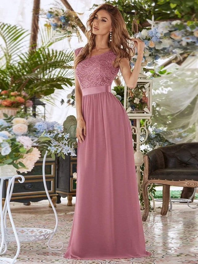 V Back A-Line Lace Bodice Bridesmaid Dress - Ever-Pretty US