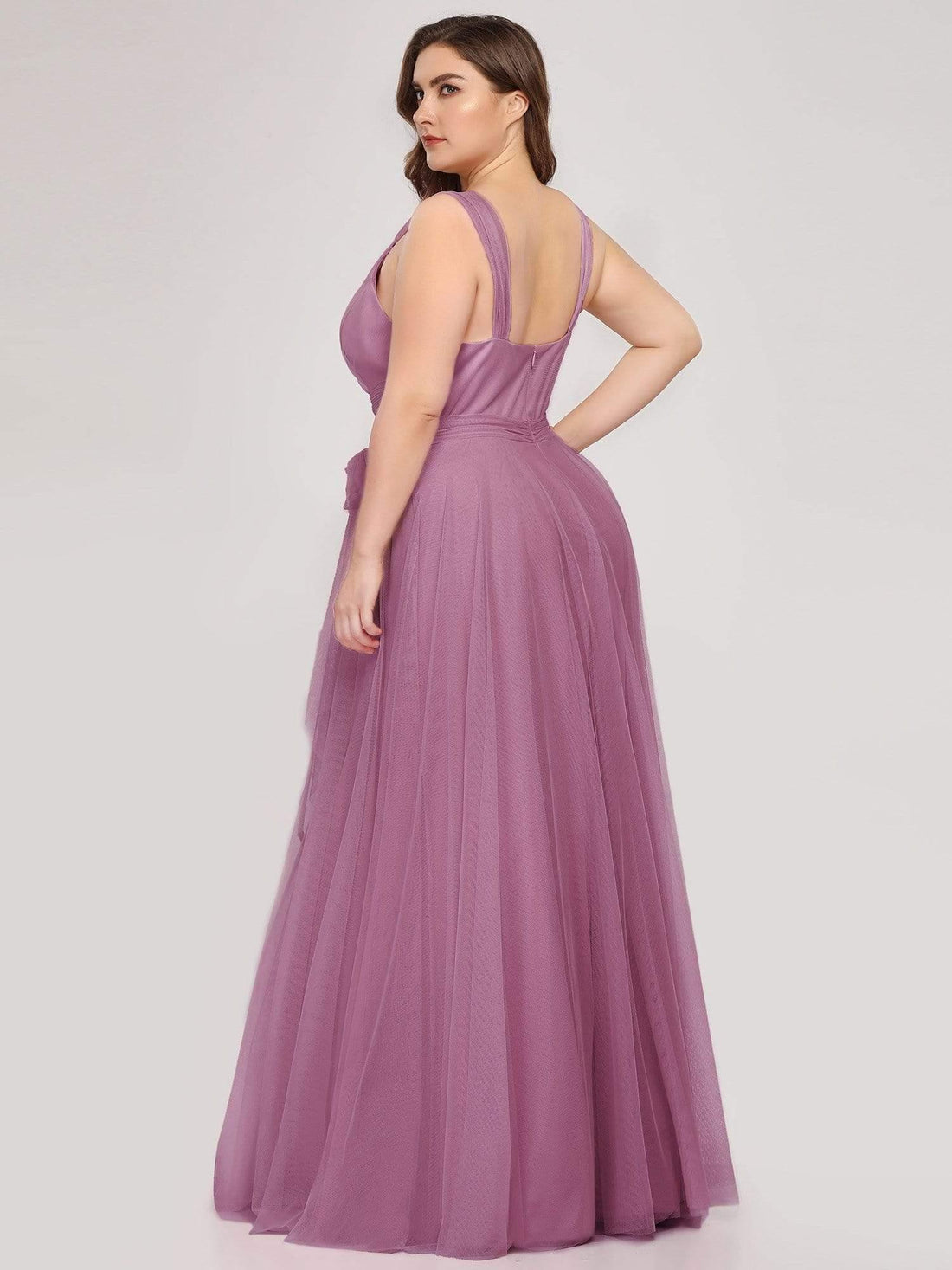Plus Size Double V Neck Tulle Bridesmaid Dress - Ever-Pretty US