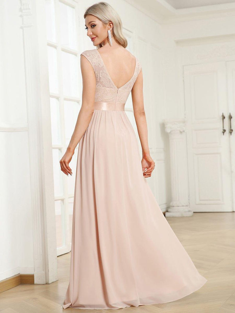 V Back A-Line Lace Bodice Bridesmaid Dress - Ever-Pretty US