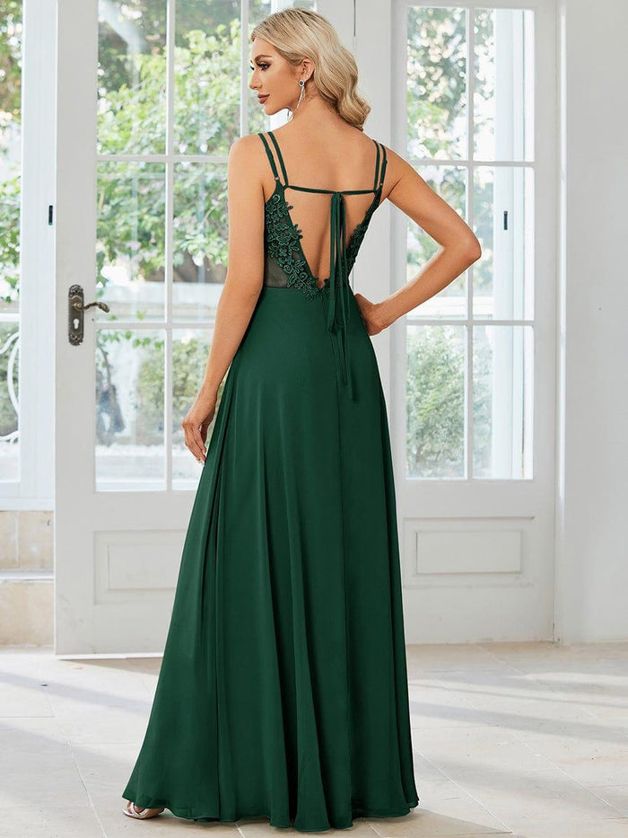 Pleated Chiffon Spaghetti Straps Bridesmaid Dress with Lace Open Back ...