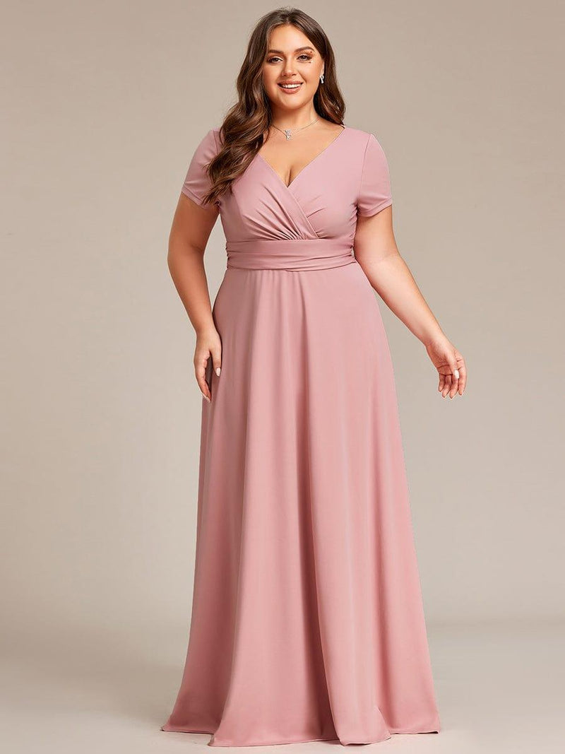 Shop Simple Plus Size Short Sleeves A-Line Maxi Bridesmaid Dress - Ever ...