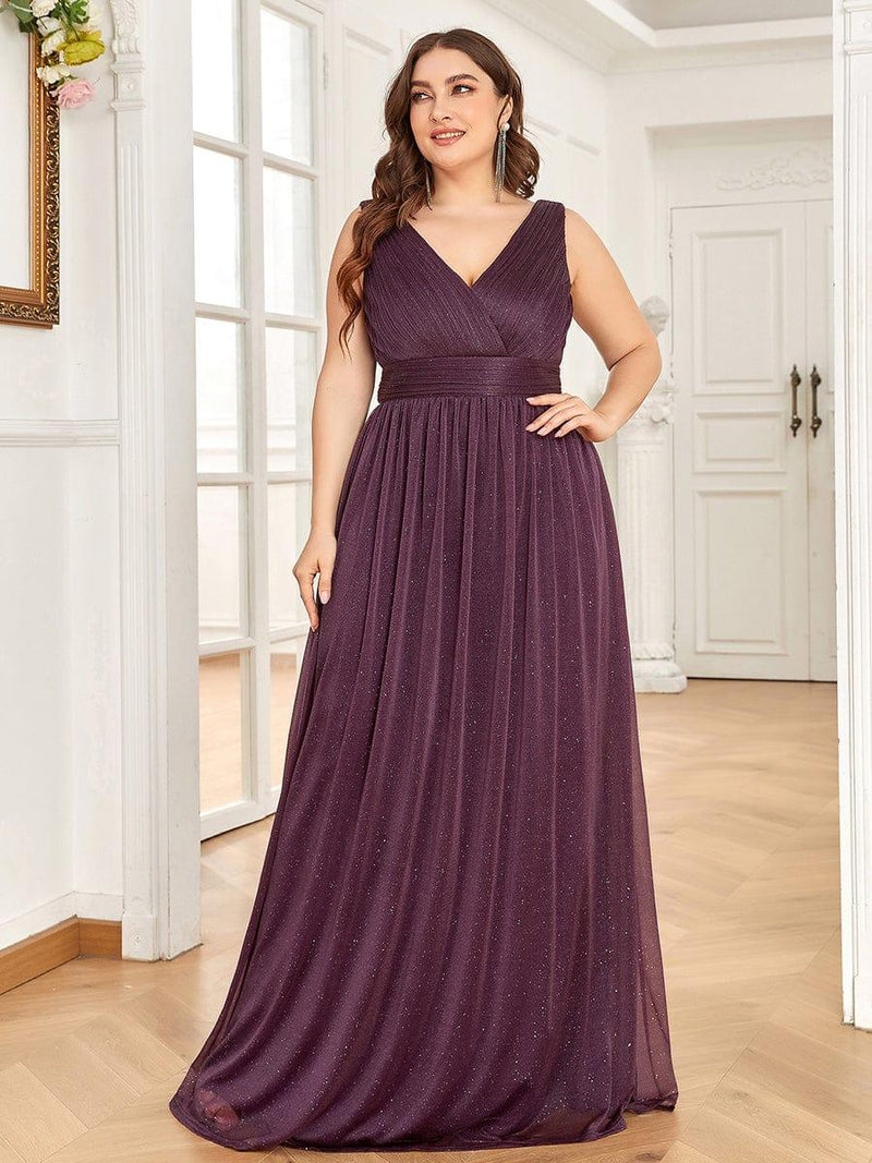 Sparkly Double V Neck Maxi Long for Party - Ever-Pretty US