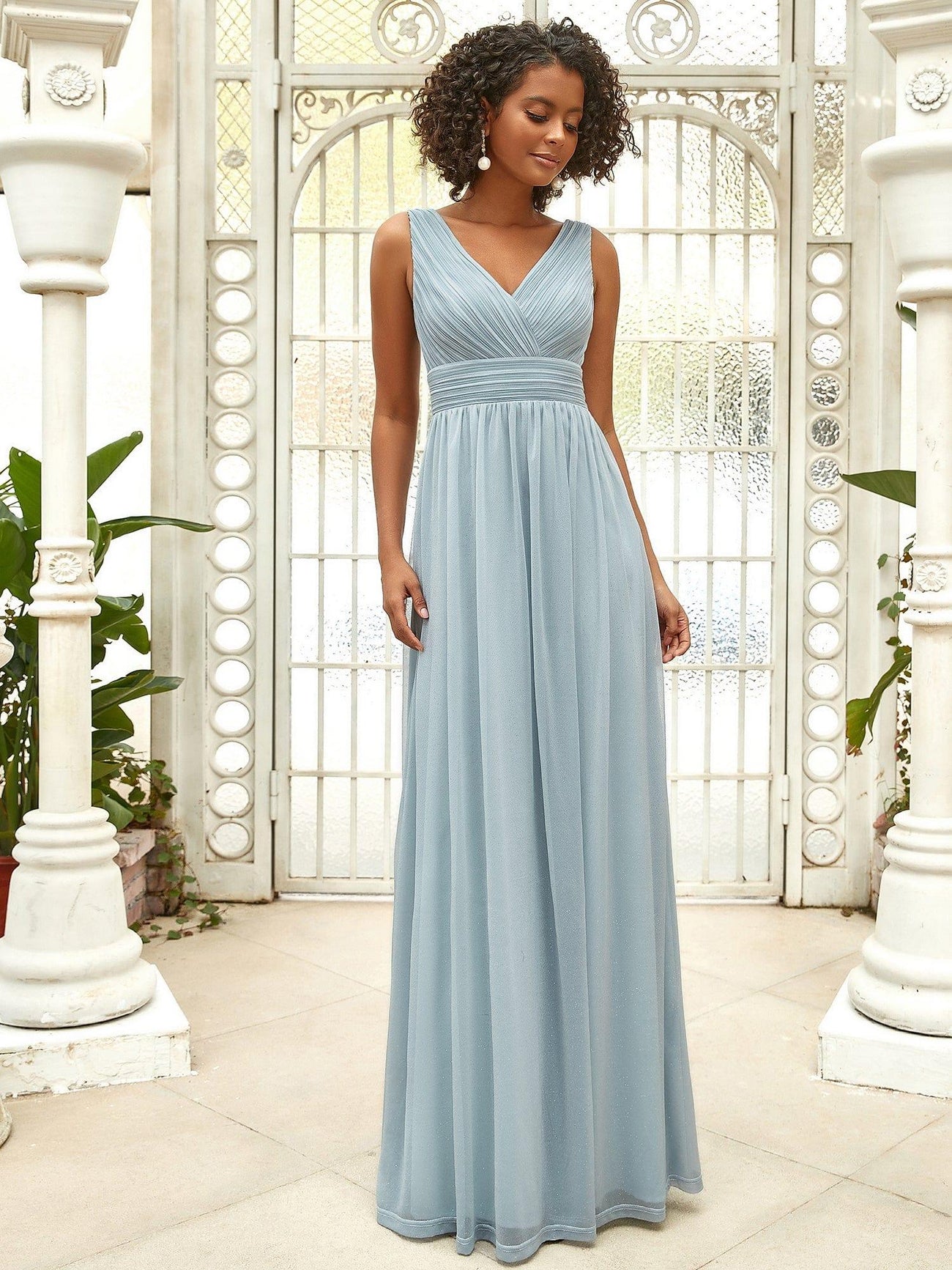 Sparkly Double V Neck Maxi Long for Party - Ever-Pretty US