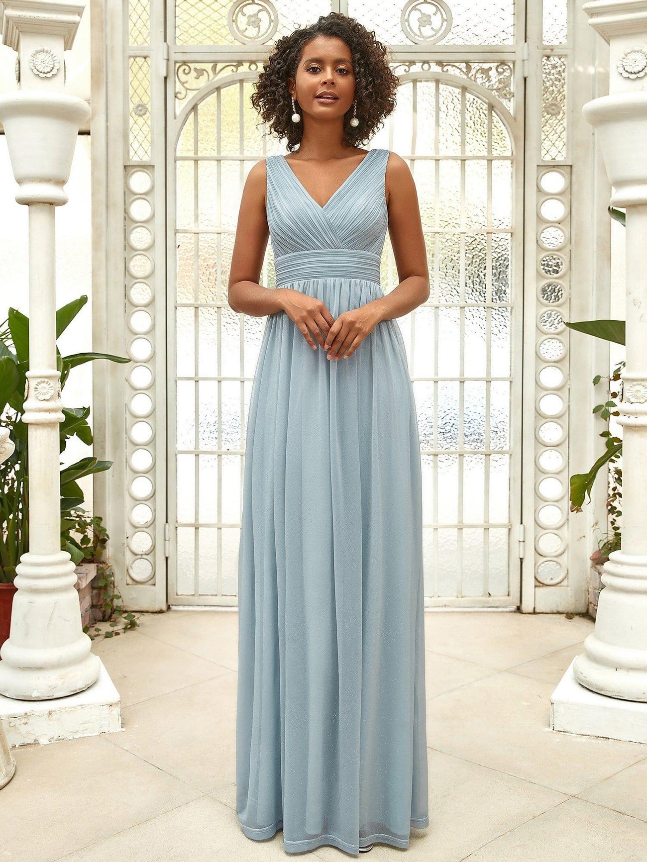 Sparkly Double V Neck Maxi Long for Party - Ever-Pretty US